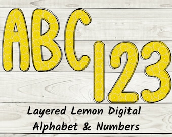 Layered Doodled Lime Digital Alphabet Set|citrus Font|lime Font|digital ...