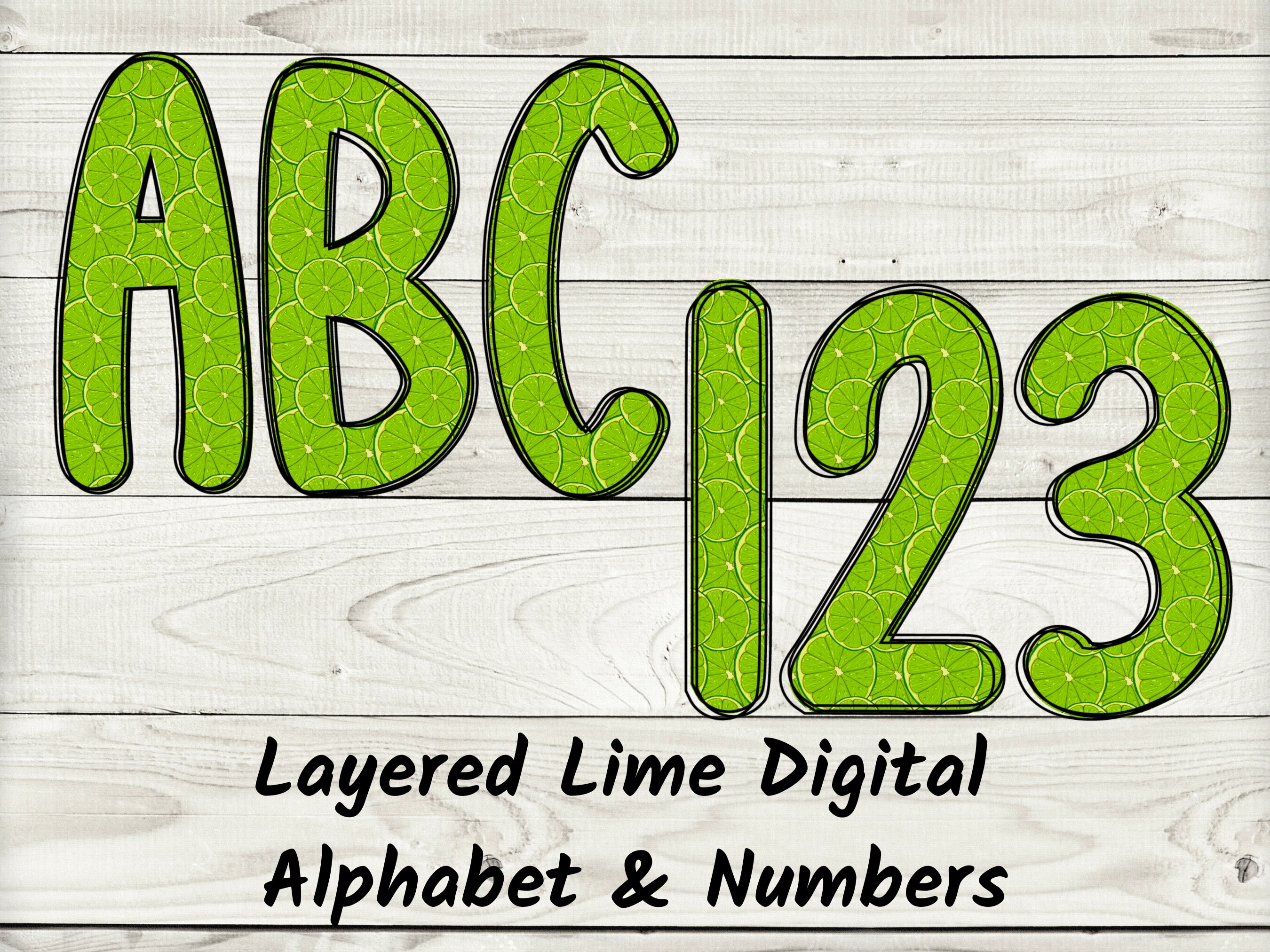 Layered Lime Digital Alphabet Set|citrus Font|lime Font|digital Font ...