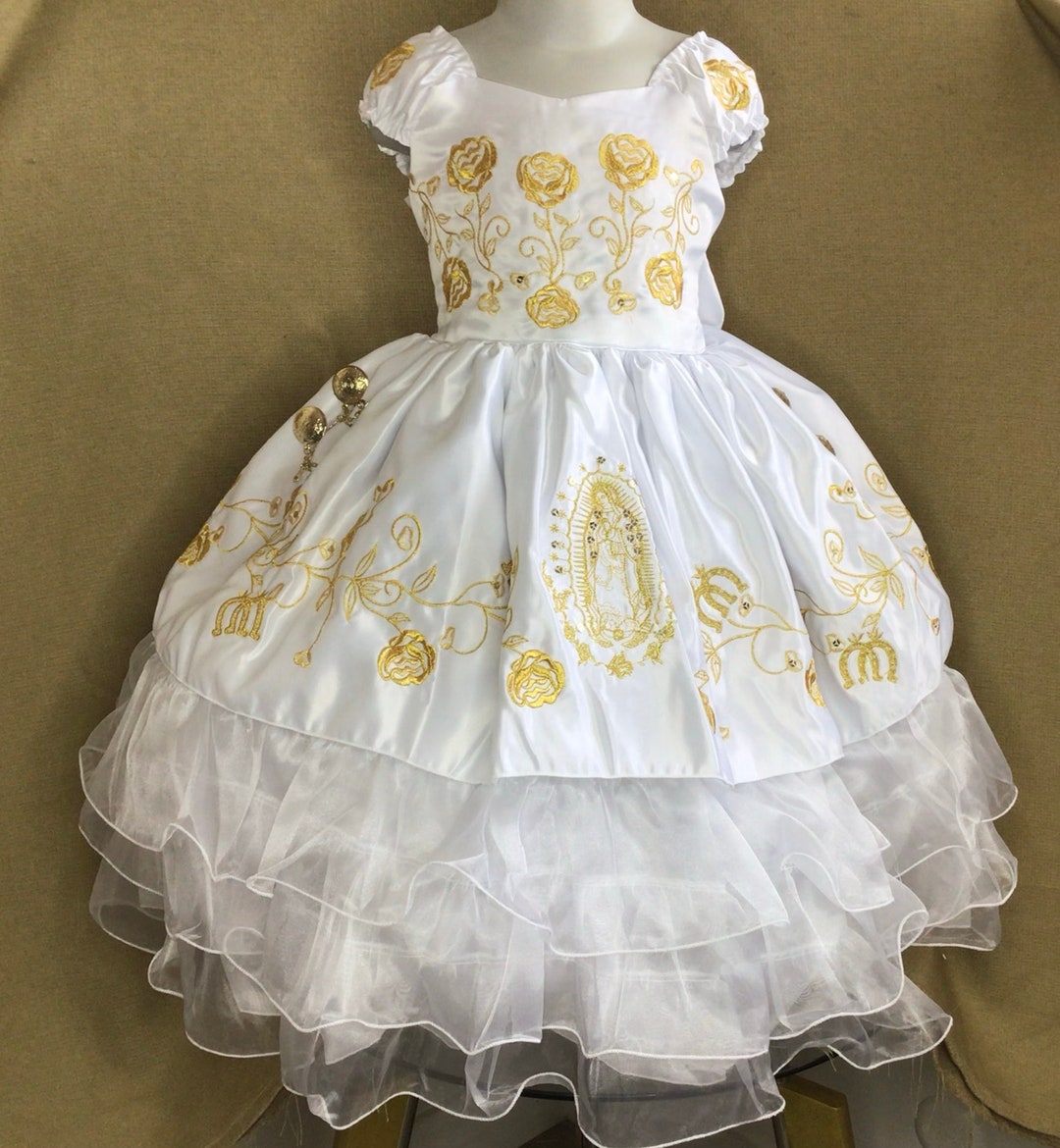 Virgin Mary Guadalupe Religious Embroidery Mexican Charro Girl Dress ...