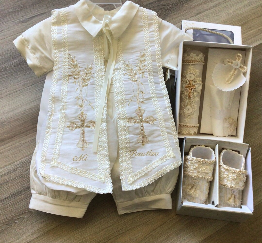 Boy Baptism Outfit: Christening Set With Candle & Blanket - Etsy