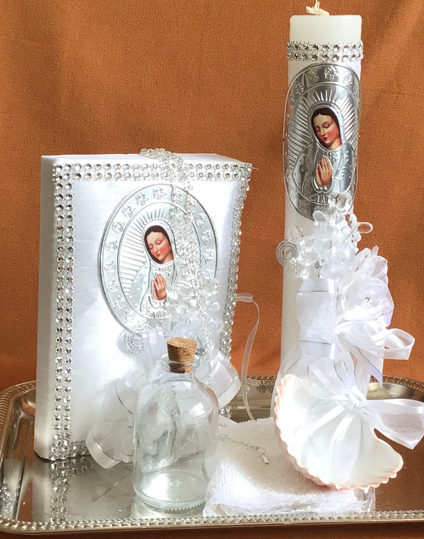 White Virgin Mary Baptism Candle Set Kit for Christenings FERRY ...