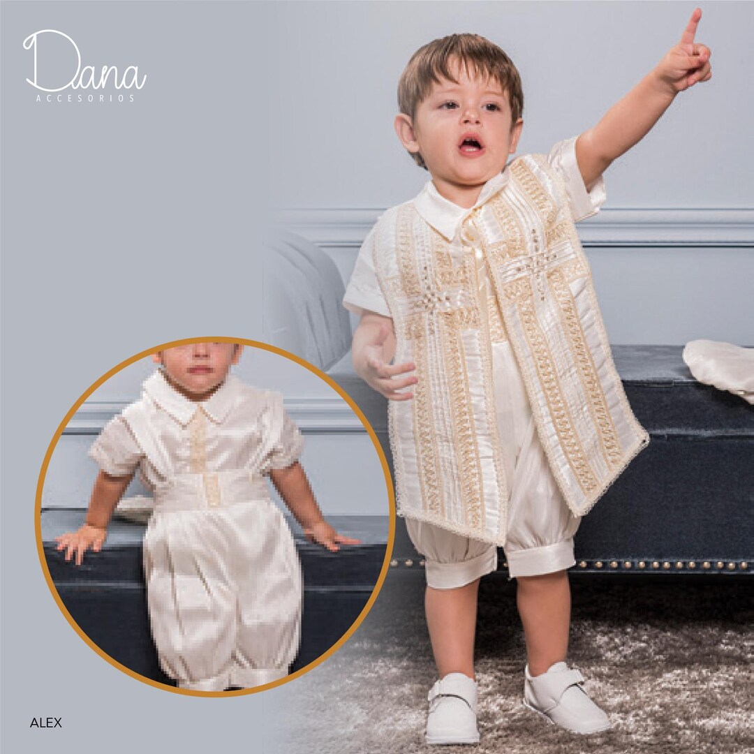 Boys Christening and Baptism Set WHITE or Ivory Jumper Suit With Stole ...