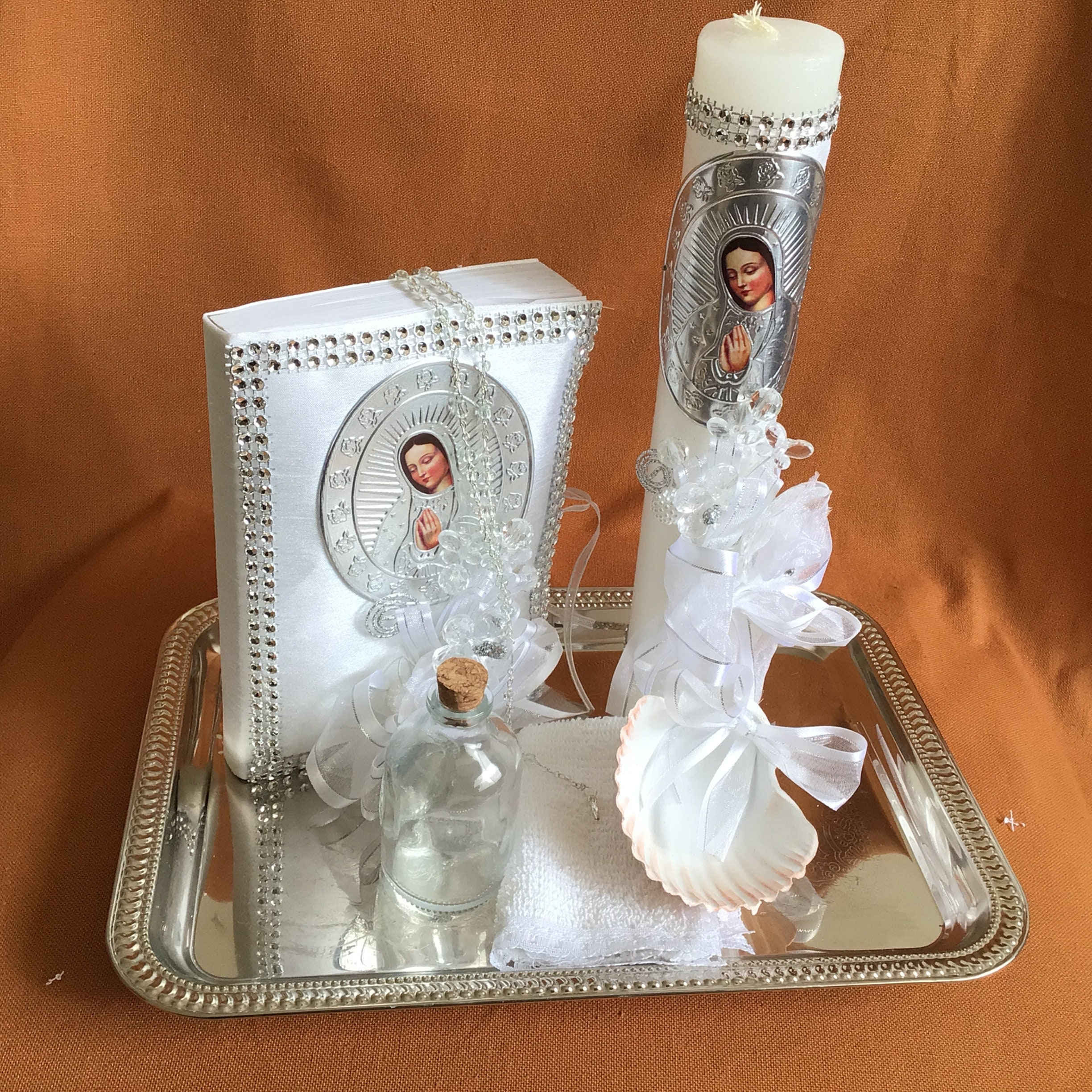 White Virgin Mary Baptism Candle Set Kit for Christenings FERRY ...