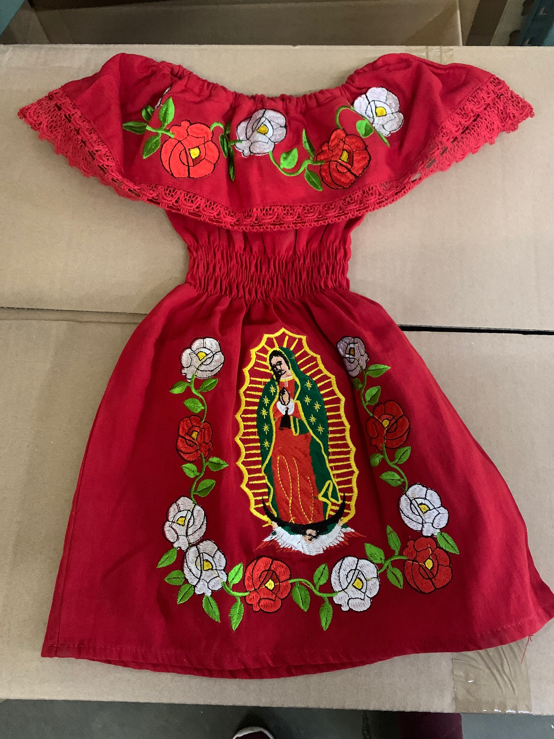 Girls Authentic Mexican Virgin Mary Embroidered Dress Guadalupe. FREE ...