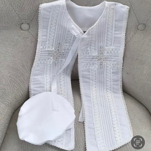 SET White Boys Cross Cape and Hat Baptism Romper - Etsy