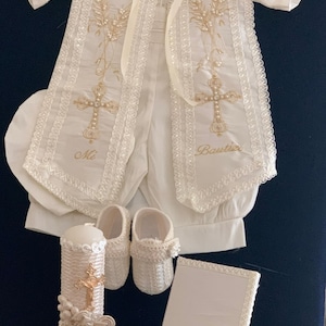 Boy Baptism Outfit: 8-piece Christening Set With Candle & Blanket - Etsy