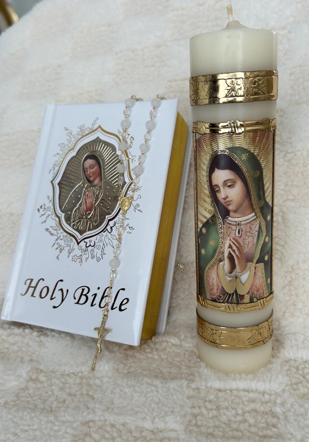 First Holy Communion Candle Set , Includes Candle, Bible, Rosary. - Etsy