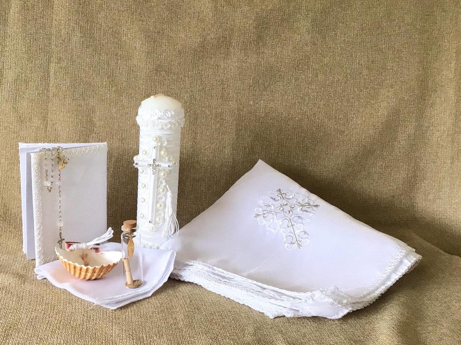 Boy's Christening Outfit: 8-piece Baptism Set With Candle & Blanket - Etsy