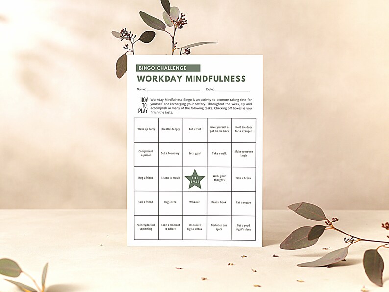 Mindfulness Bingo, Balanced Workday Bingo, Self Care | Love and ...