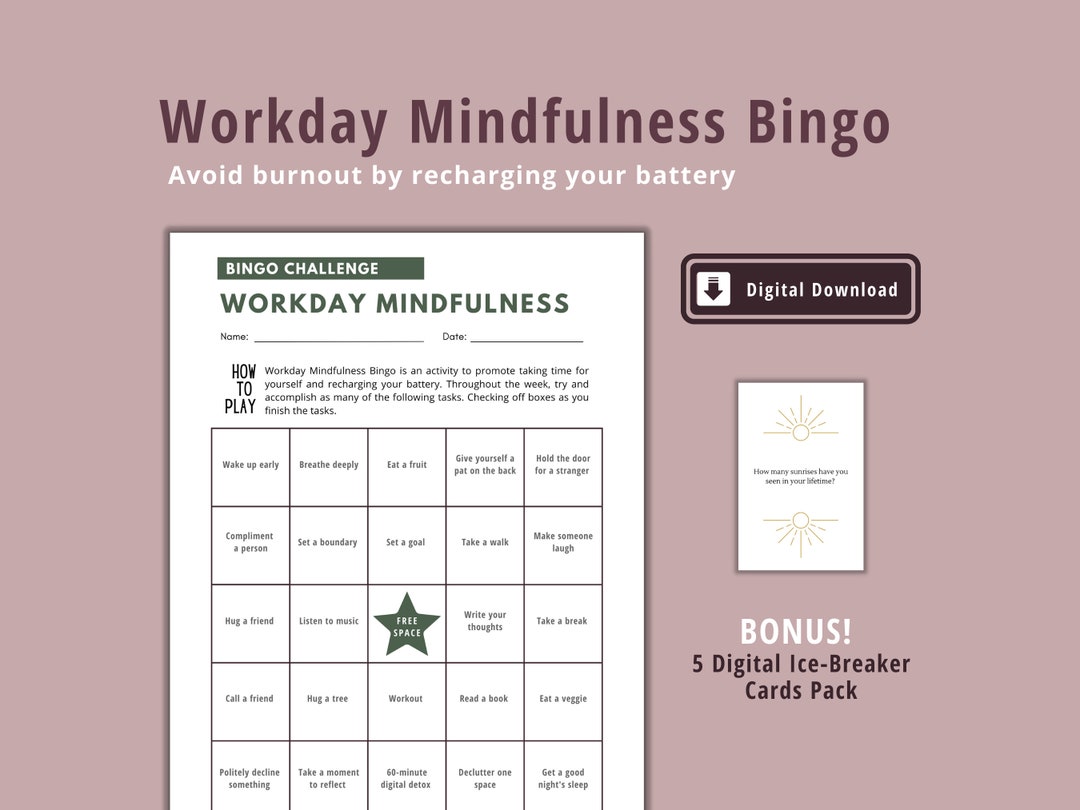 Mindfulness Bingo, Balanced Workday Bingo, Self Care | Love and ...