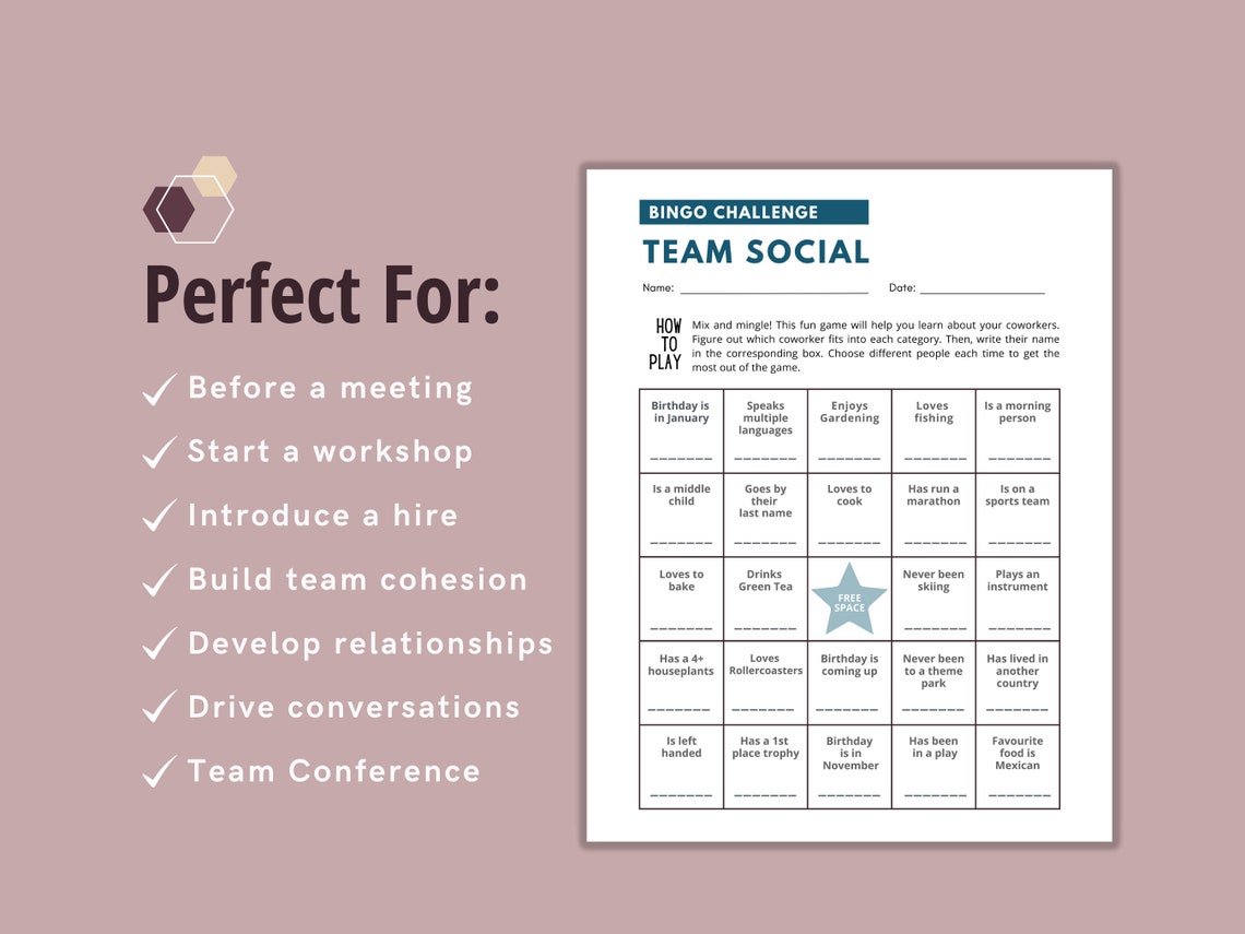 Team Social Bingo, Work Party Game | Icebreaker | Fun Printable Game ...