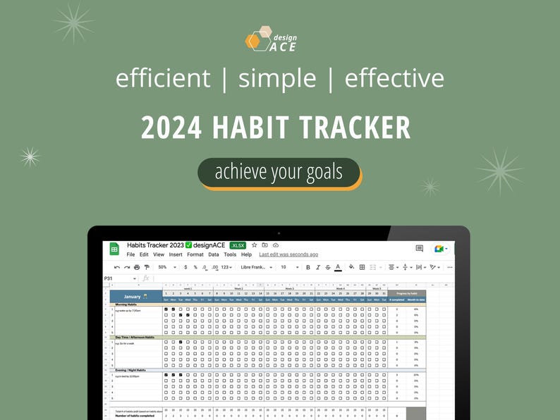 Habit Tracker Google Sheet Template | Simple Daily, Weekly Journal ...