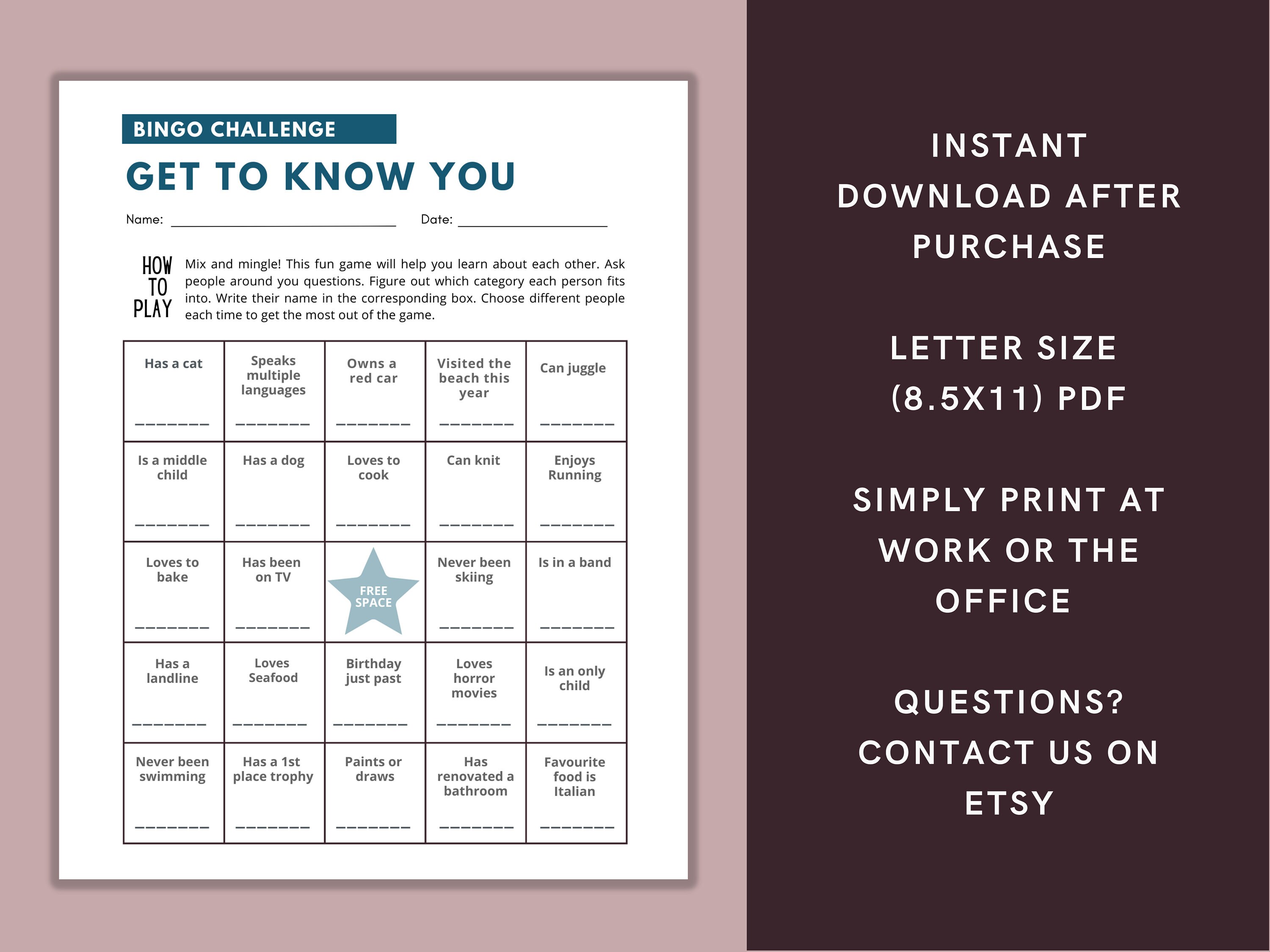 Get to Know You Bingo, Find Someone Who Game for Parties and Events ...