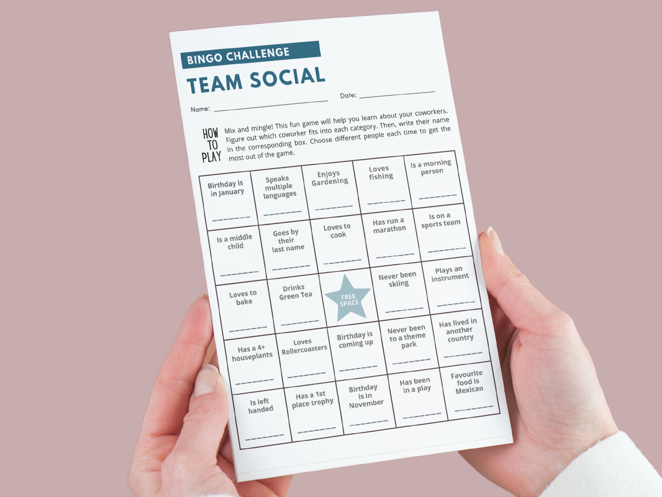 Team Social Bingo, Work Party Game | Icebreaker | Fun Printable Game ...