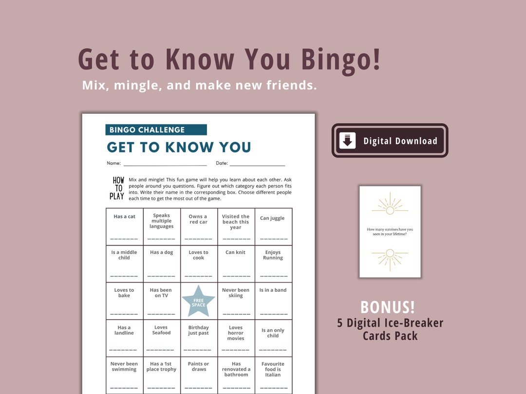 Get to Know You Bingo, Find Someone Who Game for Parties and Events ...