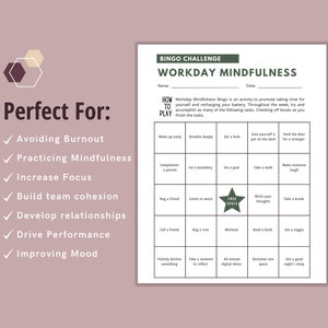 Mindfulness Bingo, Balanced Workday Bingo, Self Care | Love and ...