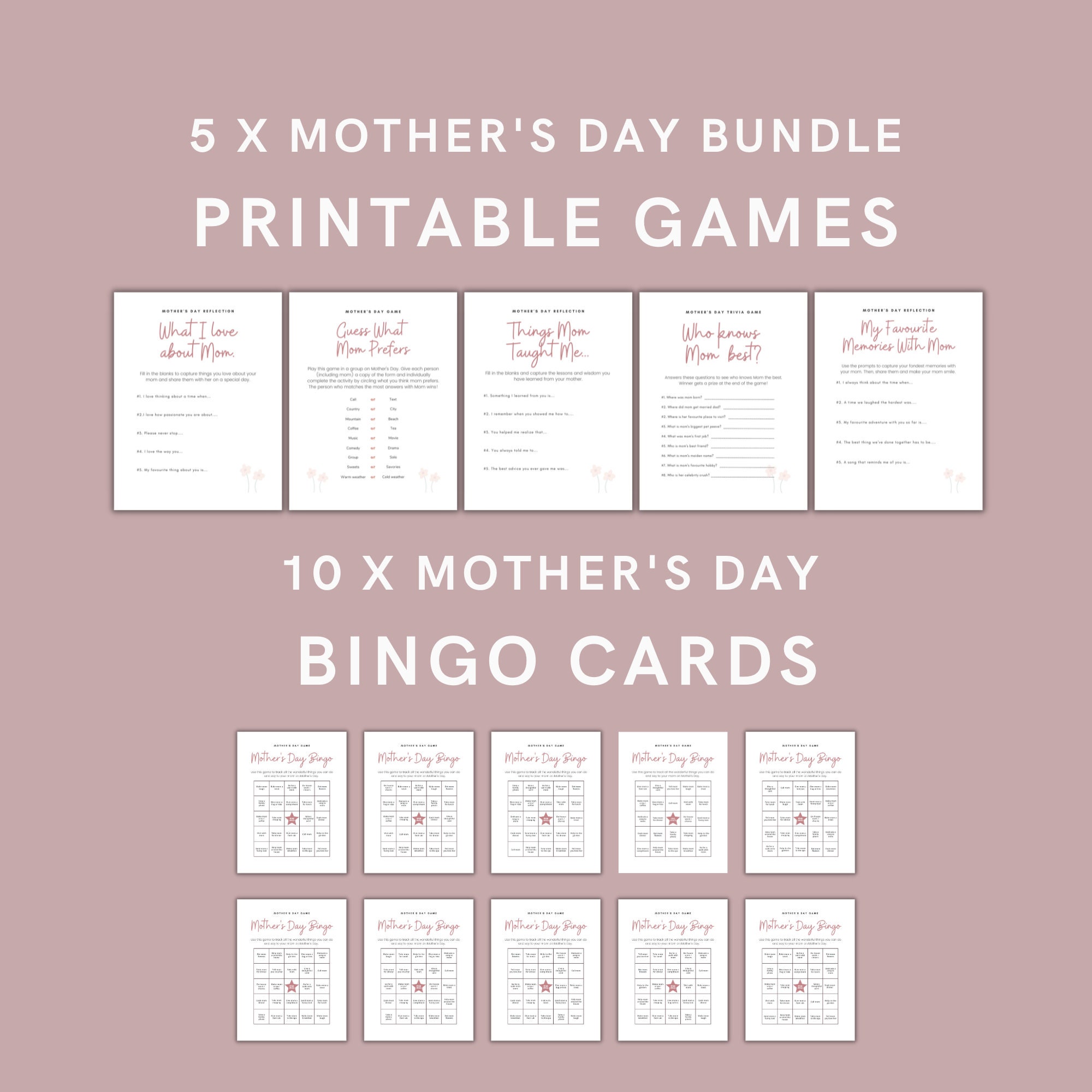 Printable Fill in the Blank Mothers Day Family Game Bundle Mom Bingo ...