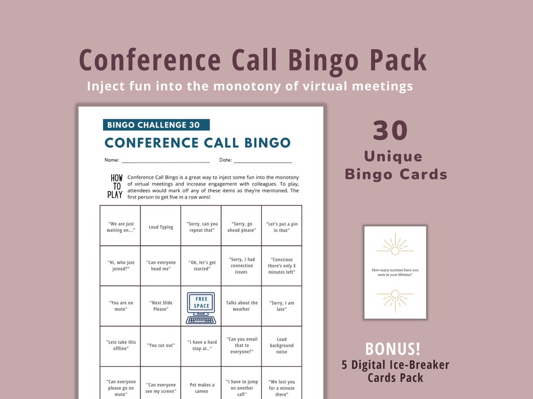 Office Game, 30 Conference Call Bingo Cards | Zoom Bingo | Printable ...