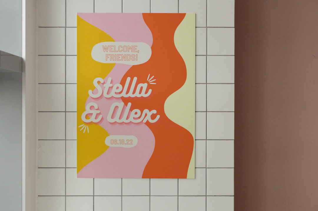 Retro Wedding Welcome Sign Template, Groovy Colorful Style ...