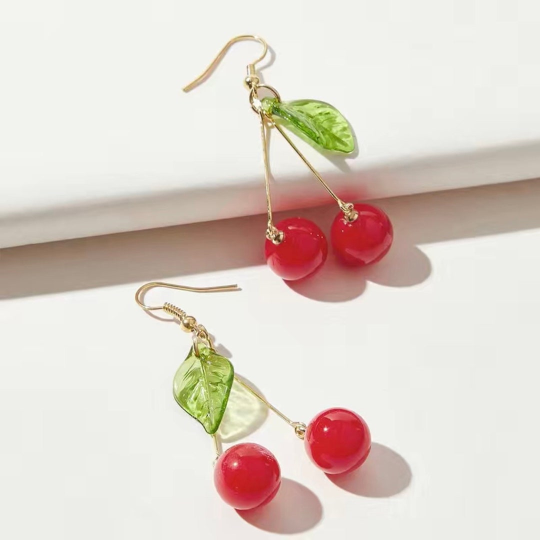 Cherry Dangle Earrings, Cherry Earrings, Cherry, Fruit Dangle Earrings ...