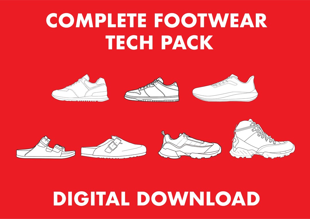 Complete Footwear Tech Pack Walking Shoes, Sneakers, Clogs, Sandals ...