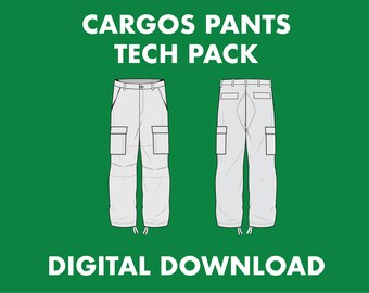 90s Cargo Pants Flat Technical Drawing Illustration Classic Blank ...