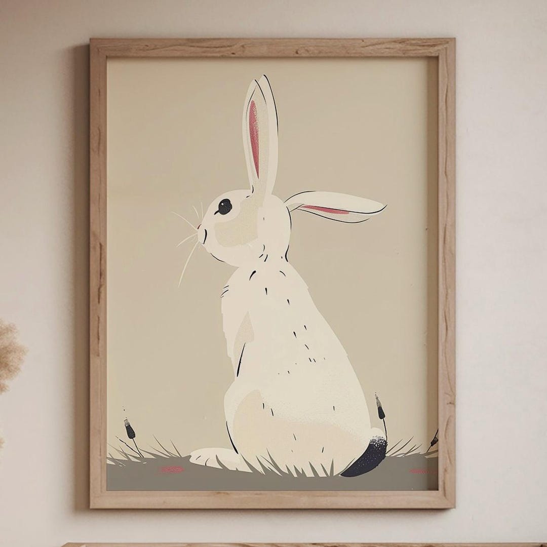 Charming Bunny Art Print - Delicate Rabbit Illustration, Pastel Nursery ...