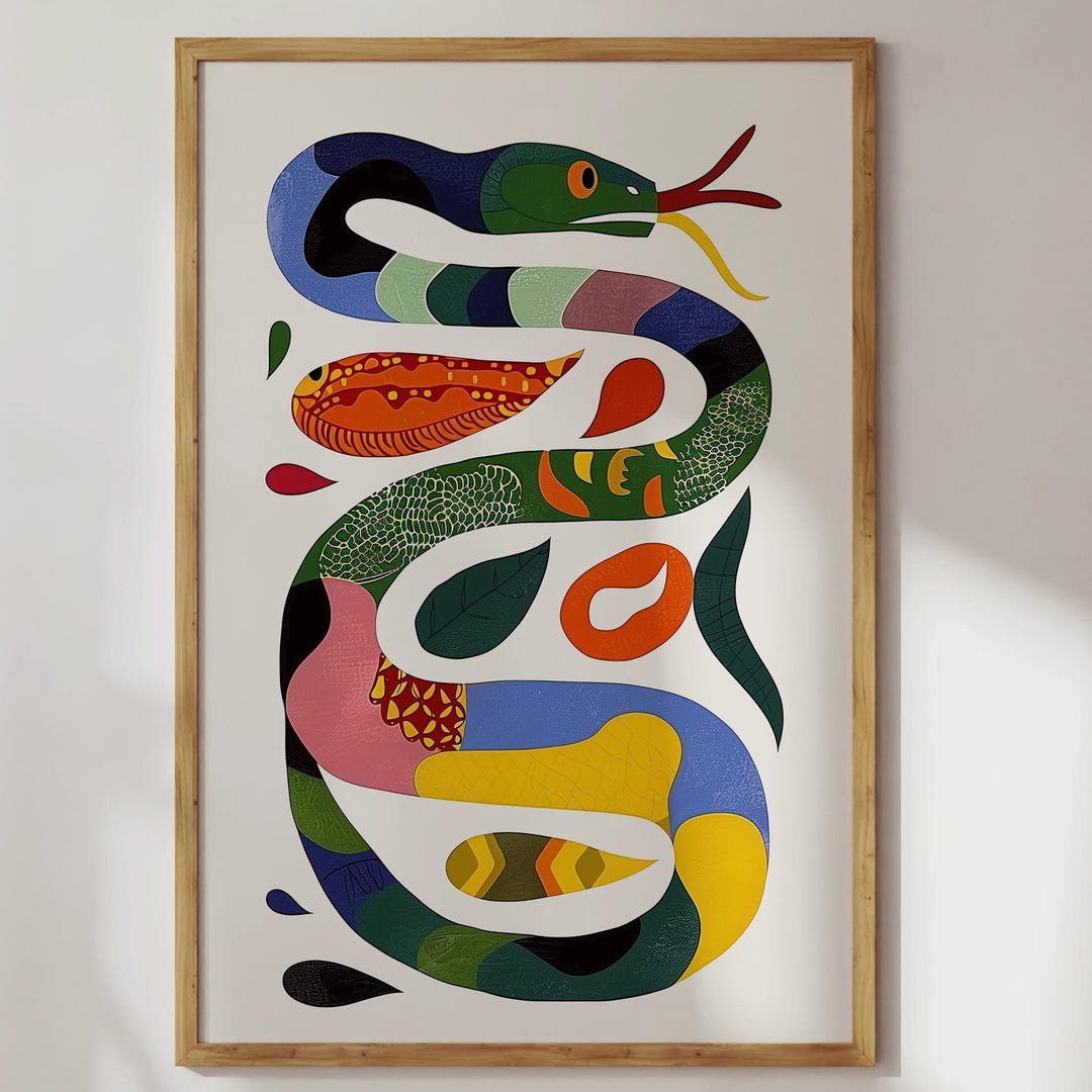 Colorful Snake Art Print, Modern Animal Wall Art, Eclectic Decor ...
