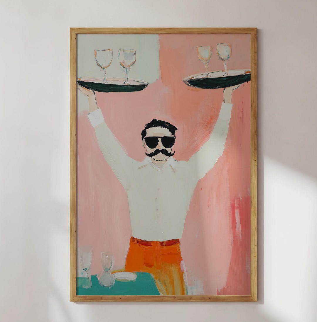 Retro Waiter Art Print: Playful Dining Room Wall Decor (digital ...