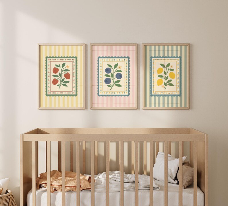 Cottagecore Kitchen Wall Art Prints, Lemons Blueberries Raspberries Set ...