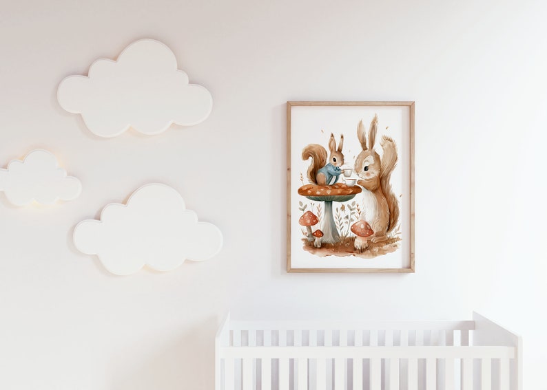 Whimsical Woodland Tea Party Art Print Cute Squirrel and Bunny ...