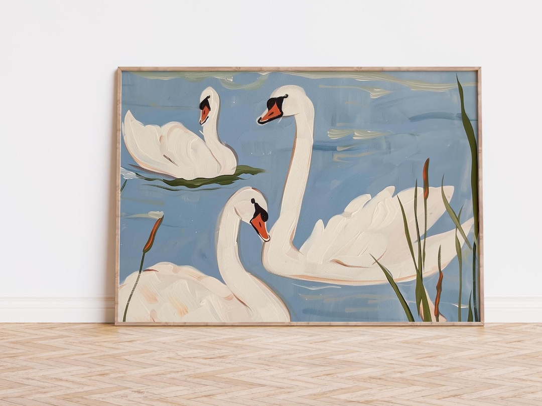 Elegant Swan Art Print | Mid-century Modern Coastal Decor | Minimalist ...