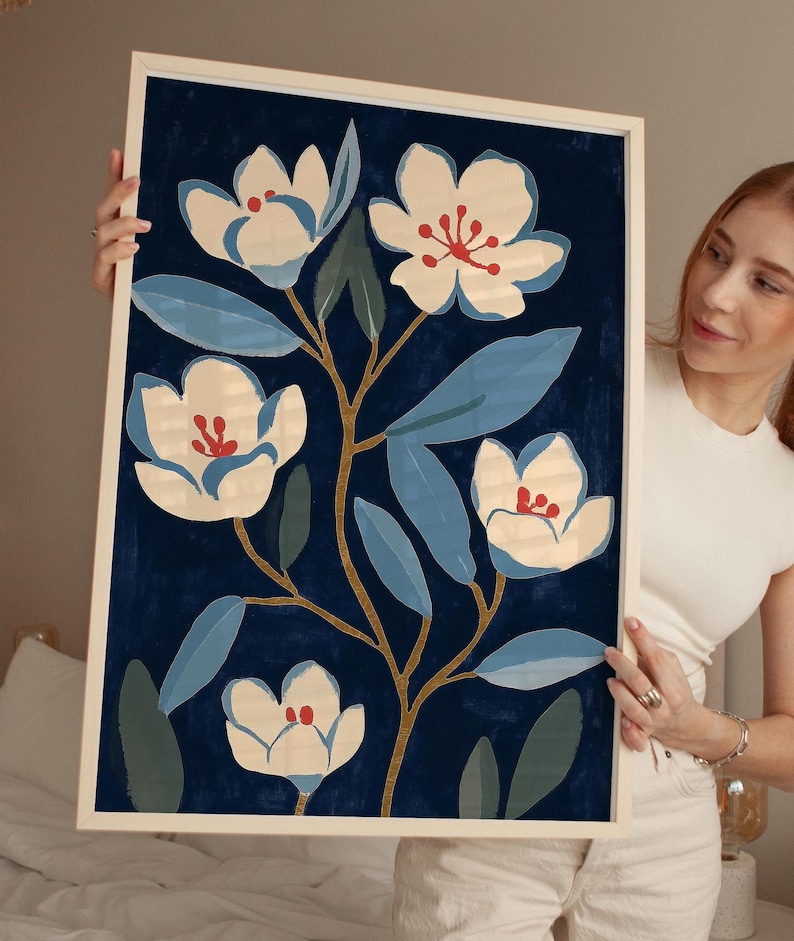 Navy Floral Art Print: Elegant Botanical Design (digital Download) - Etsy