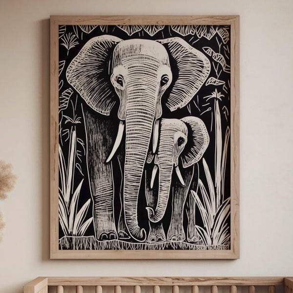 Black White Linocut - Etsy