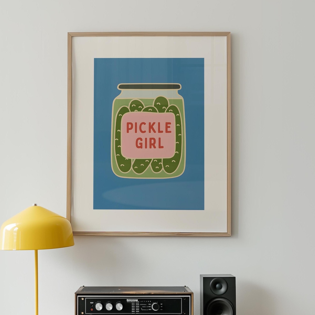 Funny Pickle Girl Art Print: Whimsical Kitchen Food Poster (digital ...