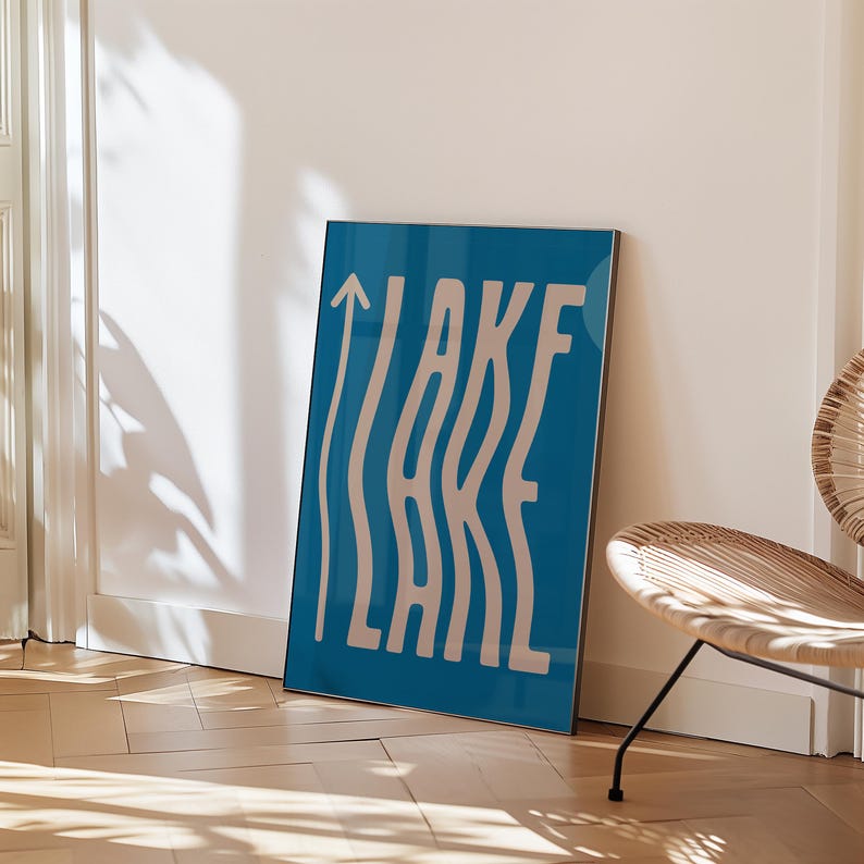 Retro Lake Typography Print: Wavy Font Lakehouse Decor (digital ...