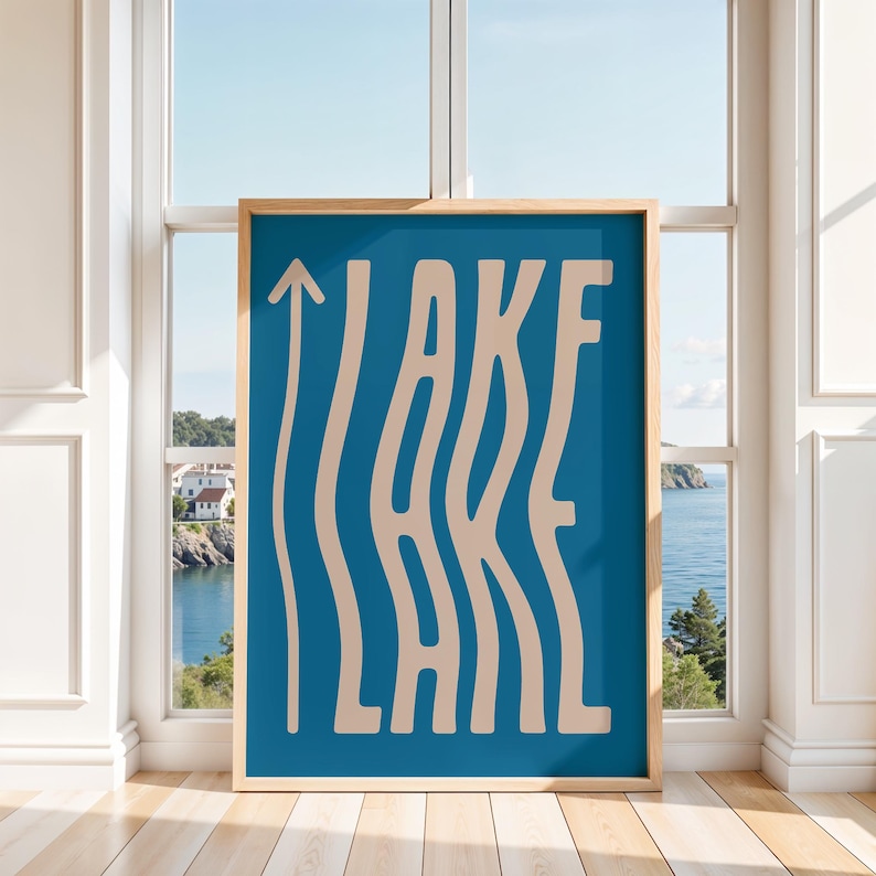 Retro Lake Typography Print: Wavy Font Lakehouse Decor (digital ...