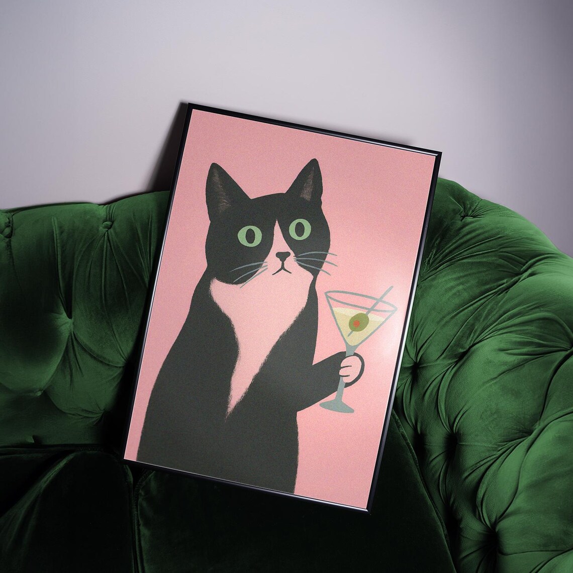 Funny Black Cat Martini Art Print: Retro Cocktail Lounge Decor (digital ...