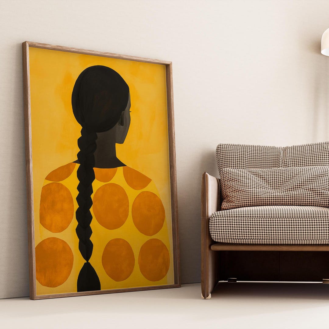 Abstract Woman Portrait Art Print: Yellow Polka Dots Decor (digital ...