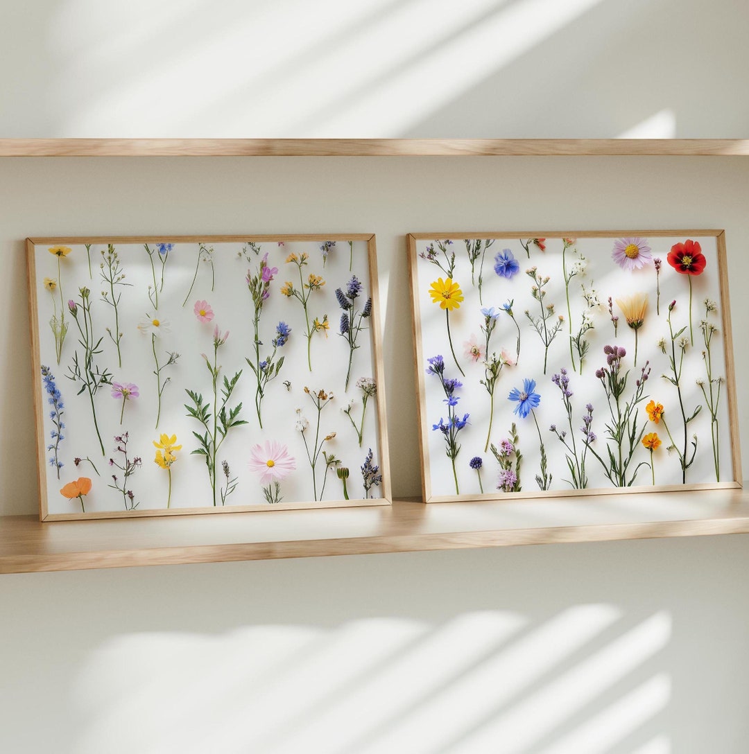 Set of Two Pressed Flower Digital Art Prints Landscape - Pastel ...
