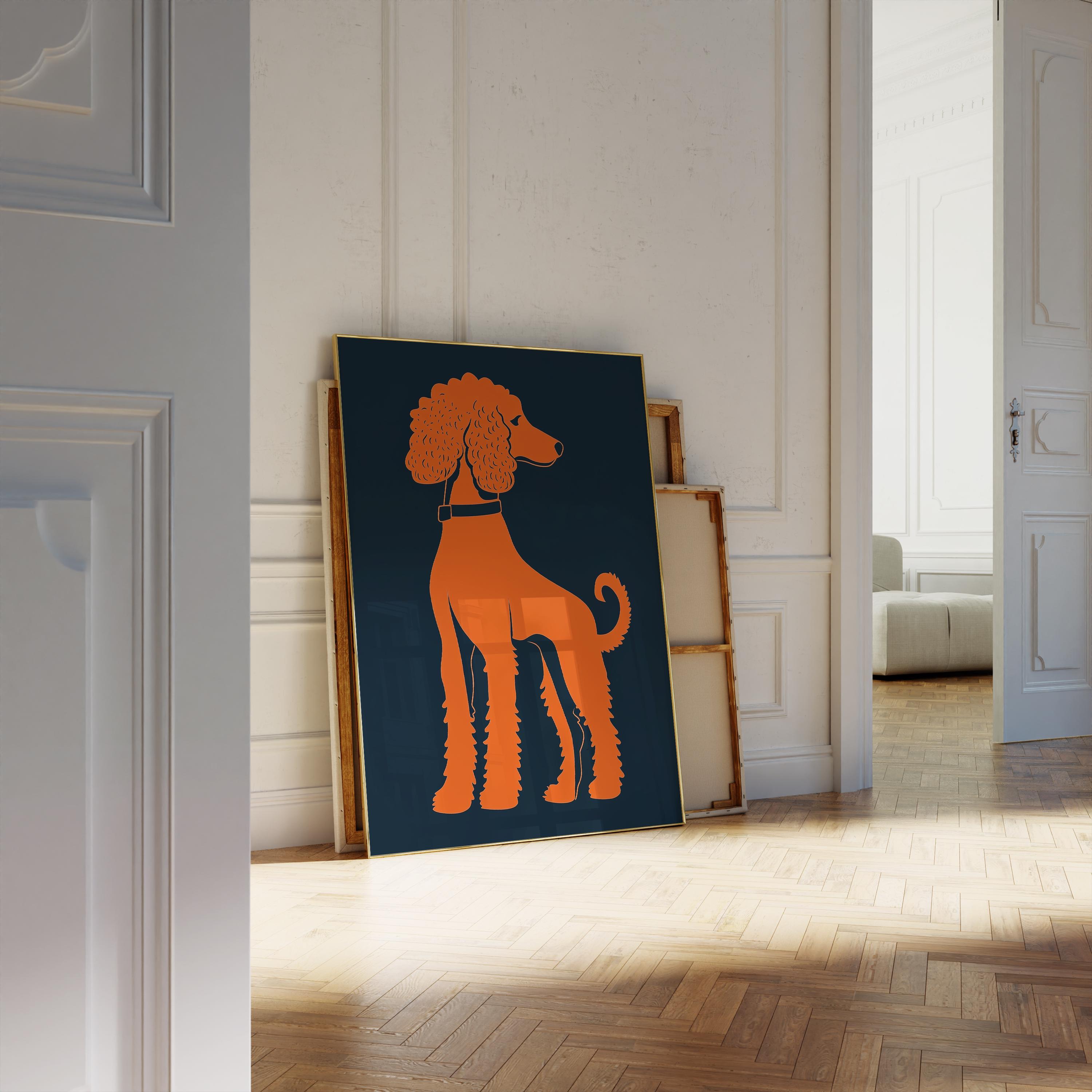 Mid-century Modern Poodle Art Print: Orange Dog Illustration (digital ...