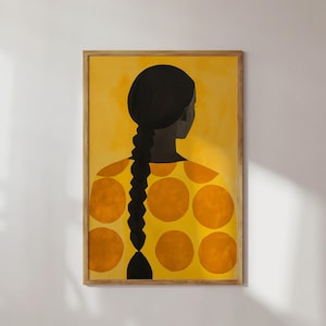 Abstract Woman Portrait Art Print: Yellow Polka Dots Decor (digital ...