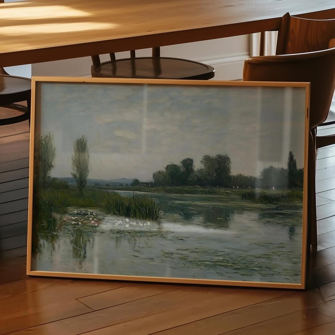 Monet Inspired Pond Wall Art Print, French Countryside Landscape ...