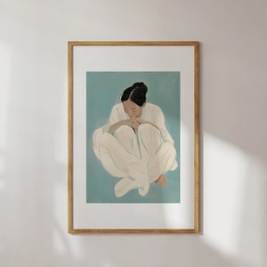 Serene Lady in Blue Art Print Minimalist Modern Figurative Wall Decor ...