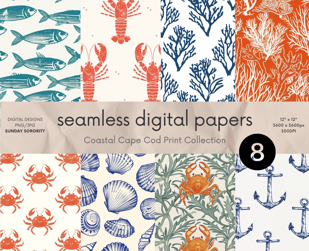 Coastal Cape Cod Seamless Patterns: Nautical Digital Paper Set (PNG ...