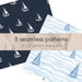 Blue Nautical Nursery Patterns: Whale, Sailboat Digital Paper Set ...