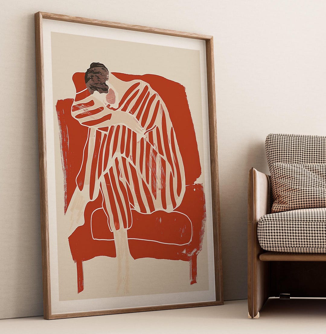 Abstract Woman in Stripes Art Print - Modern Home Decor Digital ...