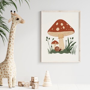 Whimsical Mushroom and Snail Illustration, Cottagecore Nature Print for ...
