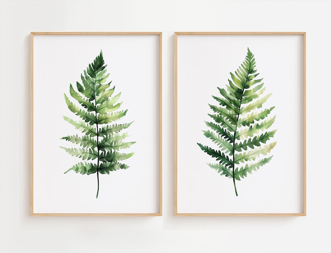 Botanical Fern Leaf Art Set, Minimalist Greenery Wall Decor, Modern ...