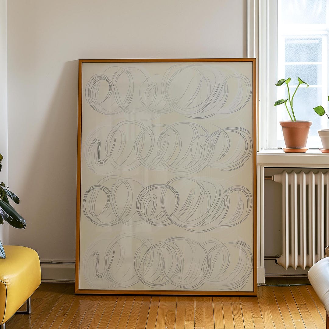 Modern Abstract Swirl Line Art Print, Minimalist Movement Poster, Airy ...